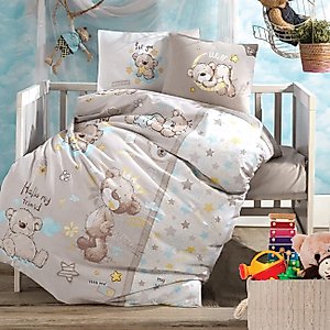 paradise RANFORCE 100% Cotton Baby Bedding, Heart Teddy Bear Themed Duvet Cover Set, Crib Bedding for Baby Girls,