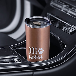 JNSMFC Dog Mom Cups for Women,Dog Mom Gifts Tumbler for Mother’s Day Birthday,Dog Mom Themed Gifts Travel Mug for Dog Lovers,20 Oz Insulated Stainless Steel Travel Cups with Lid and Straw,Rose gold