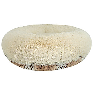 BESSIE AND BARNIE Signature Aspen Snow Leopard/ Blondie Luxury Shag Extra Plush Faux Fur Bagel Pet/Dog Bed (Multiple Sizes), S- 30"