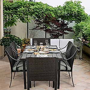 HAPPATIO Patio Dining Table for 6, Patio Furniture Size 60 x 35 x 28.5, with Umbrella Hole Dia 2"