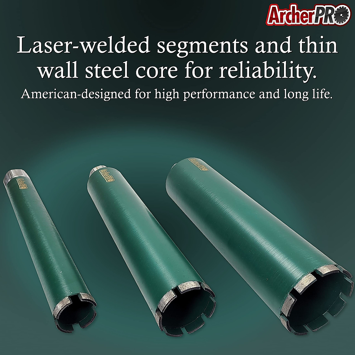 Archer PRO 5" in. Aggressive Diamond Turbo Core Drill Bits with V-tip for use with core Drill Stand rig. for Concrete Drilling, Masonry, Cinder Blocks.