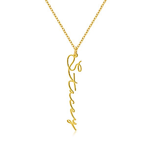 MRENITE 10k 14k 18k Solid Yellow Gold Personalized Vertical Name Necklace – Dainty Letter Engraved Bar Nameplate Jewelry - Custom Any Name Gift for Women (Small Nameplate)