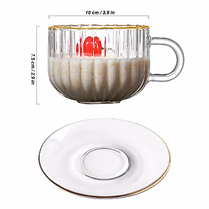 amokk Clear Glass Mugs Tea Cup and Saucer with Spoon for Coffee, Milk, Tea 15 Oz