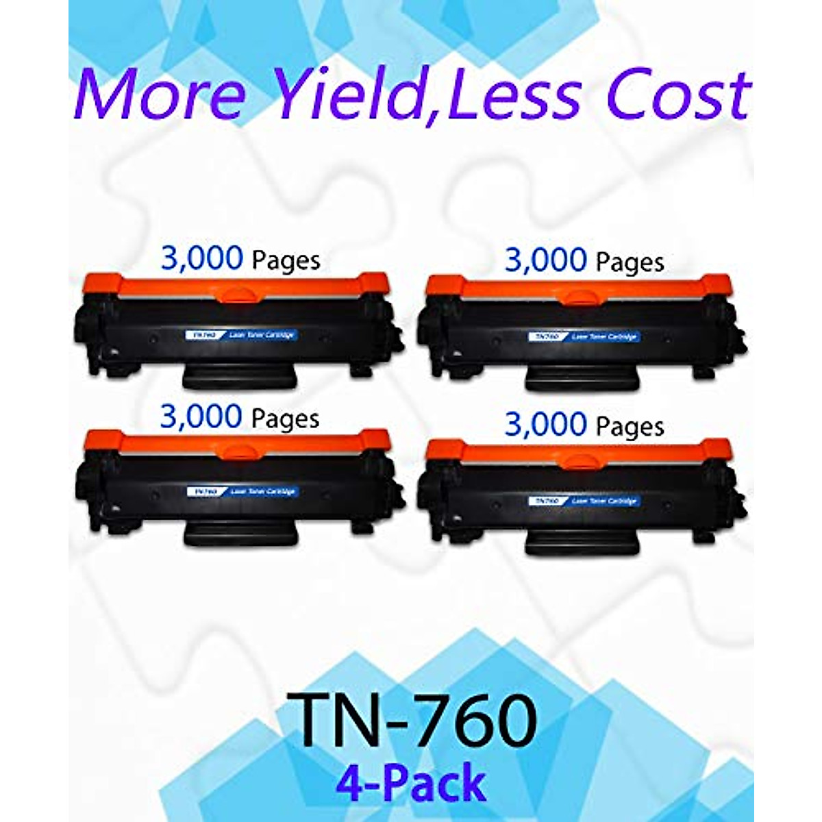 Compatible (4-Pack, 4X Black) TN-760 TN760 Toner Cartridge TN-760 Used for Brother HL-L2350DW HL-L2395DW MFC-L2710DW MFC-L2750DWXL Printer, Sold by EasyPrint