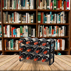 DreamiDeco 3 Tier Stackable Wine Rack, Countertop Cabinet Wine Holder Storage Shelf Free Standing Bottles Holder Organizer - Hold 12 Bottles for Kitchen Pantry Cabinet Bar (Metal, Black)