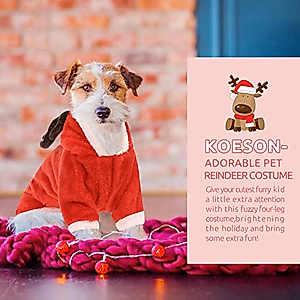 KOESON Christmas Reindeer Dog Costumes, Elk Pet Festival Cosplay Apparel, Puppy Cold Weather Warm Coat for Holidays, Winter Hooded Jumpsuit Outfit for Small Dogs/Cats Red Reindeer M