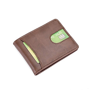 Mens Slim Front Pocket Wallet ID Window Card Case with RFID Blocking - Coffee with Quick Slot
