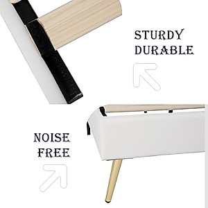 Led Bed Frame, Full Size Upholstered Bed Frame with Led Lights, Modern Upholstered Princess Bed with Crown Headboard & Wooden Slats Support for Teens Boys Girls, No Box Spring Needed (White, Full)