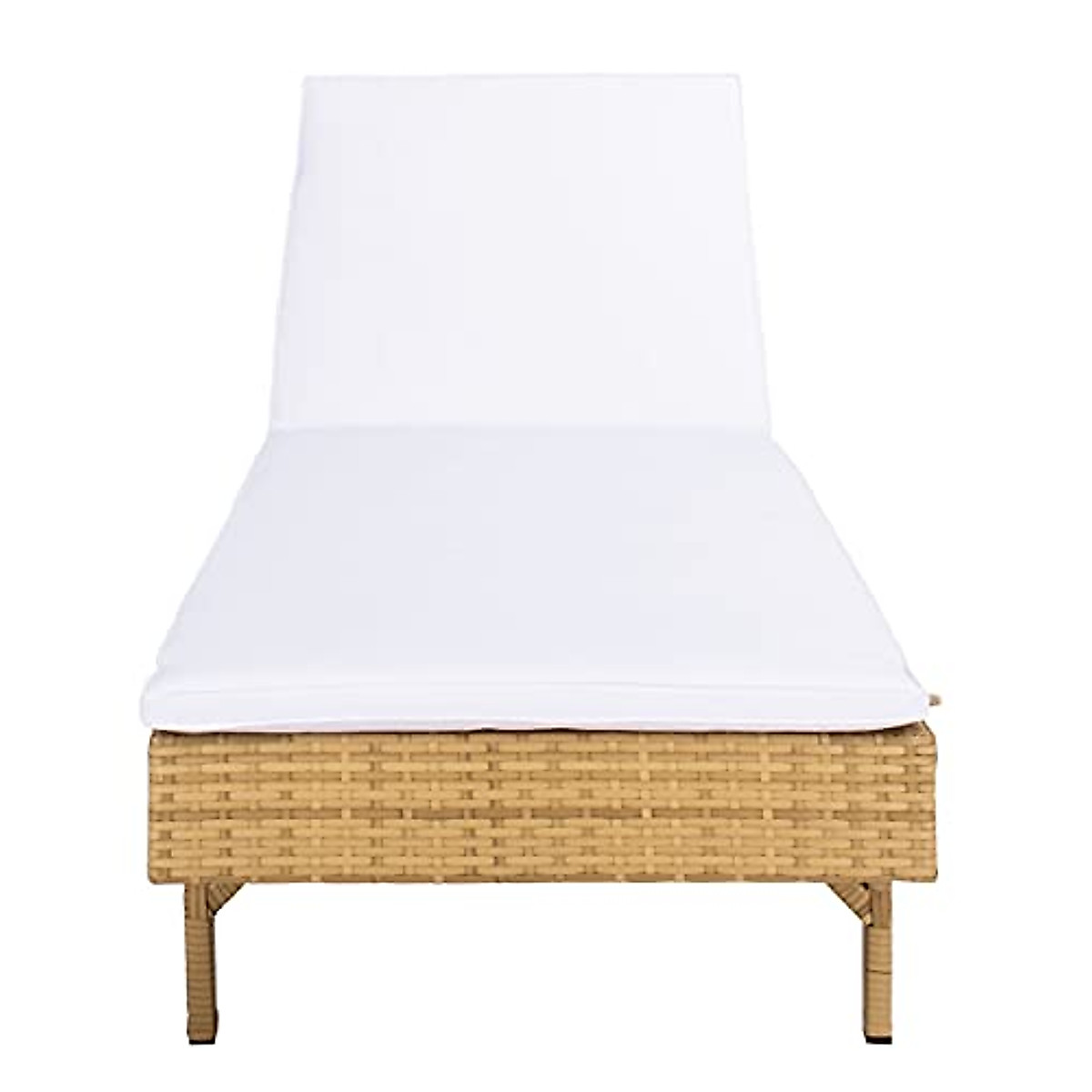 SAFAVIEH Outdoor Collection Cam Natural Brown Wicker/White Cushion Adjustable Chaise Lounge Chair, Black/Beige (PAT7501D)