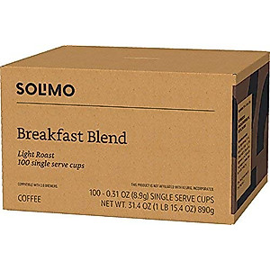 Amazon Brand - Solimo Light Roast Coffee Pods, Breakfast Blend, Compatible with Keurig 2.0 K-Cup Brewers, 100 Count