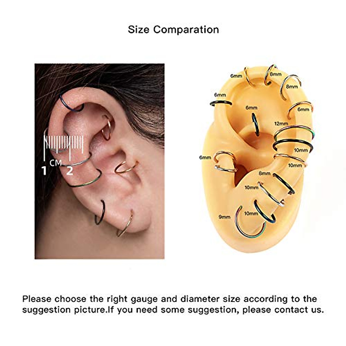 WBRWP 316L Surgical-Steel Hinged Nose Rings Hoop 18G Womens and Mens Body Pierecing Ring Septum Clicker Helix Cartilage Hoop Body Piercing Jewelry 8mm Diameter, Black