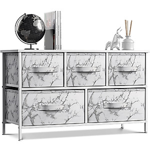 Sorbus Dresser with 5 Drawers - Storage Chest Organizer Unit with Steel Frame, Wood Top, Easy Pull Fabric Bins - Long Wide TV Stand for Bedroom Furniture, Hallway, Closet & Office Organization