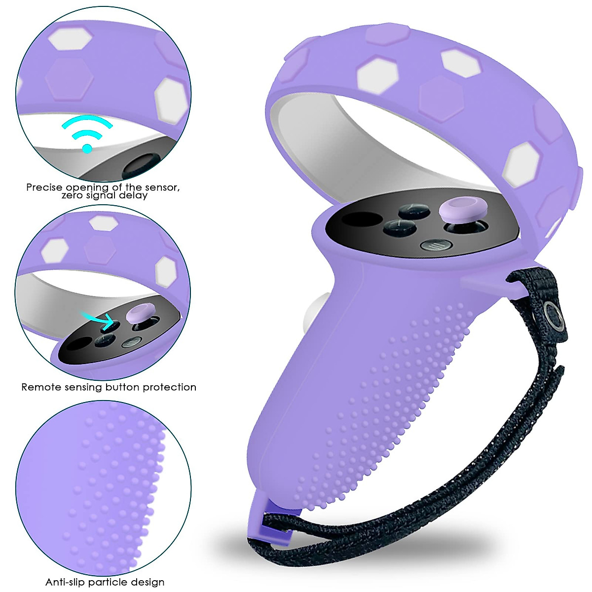 JYMEGOVR for Oculus Quest 2 Silicone Cover, Protective Cover Accessories for Meta VR, Multi Colors Soft Shell Skin, Controller Grips & Face Cover Set (Purple)