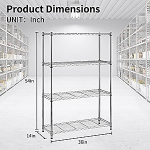 BLKMTY 4-Tier Storage Shelves Wire Rack Metal Shelving Unit, Freestanding Shelf Adjustable Metal Shelves for Storage Rack Kitchen Pantry Closet Laundry Bathroom, 36" L x 14" W x 54" H, Chrome