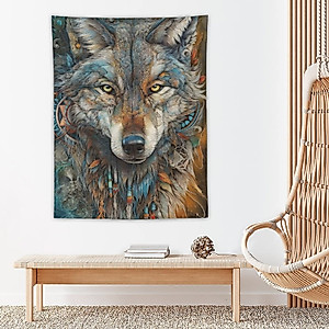 Joint Gou Cool Wolf Tapestry, Bohemian Style Tapestry Wall Hanging, Animal Aesthetic Tapestries Wall Art Home Decor for Bedroom Living Room 30"x40"