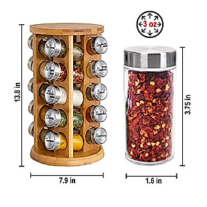 Orii 20 Jar Spice Rack with Spices Included - Tower Organizer for Kitchen Spices and Seasonings, Free Spice Refills for 5 Years (Bamboo Wood)