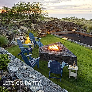 LUE BONA Folding Adirondack Chair Set of 4, Navy Poly Fire Pit Adirondack Chair Weather Resistant, Modern Plastic Adirondack Patio Chairs with Cup Holder, 320LBS, Outdoor Chairs for Pool Porch Beach