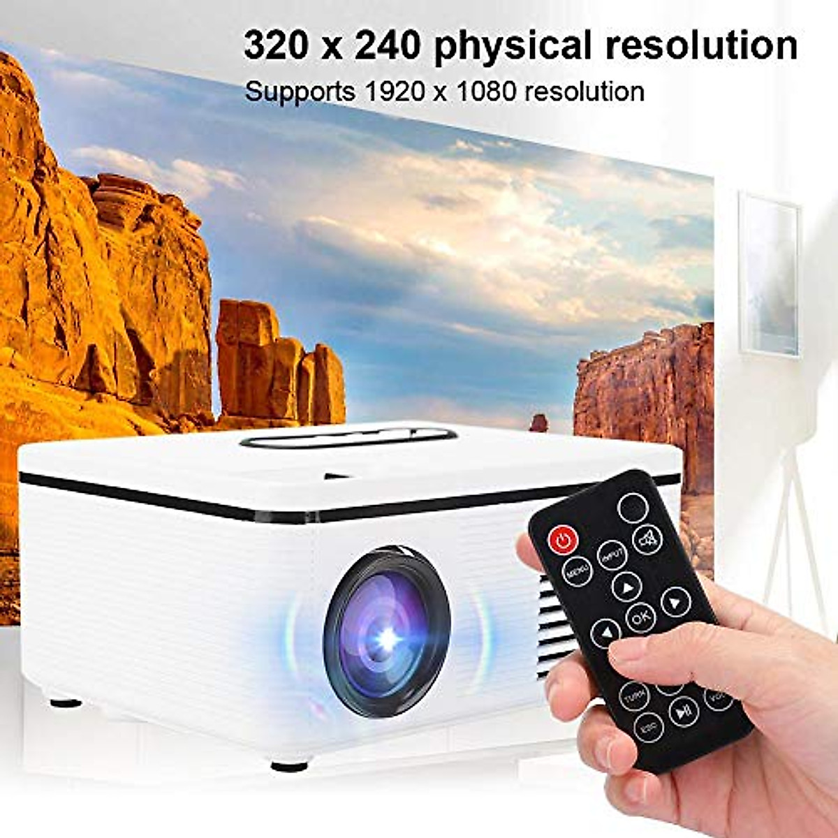 Portable Projectors,HD 1080P Supported 400 Lm LED WiFi Video Projector Home Theater with 100 Inch Projection Size and 1000: 1 Contrast Support USB, HDMI, AV Interface for Desktop / DVD (White)