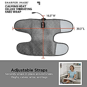 Calming Heat Knee Wrap by Sharper Image Personal Electric Knee Heating Pad Wrap with Vibrations, 2 Heat & 5 Massage Settings for 10 Relaxing Combinations, Soft to Touch Plush Fabric