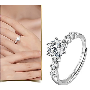 Awmnjtmgpw 925 Sterling Silver Inlaid Round Octagonal Zircon Zircon Fashion Wedding Ring Engagement Eternal Diamond Ring Exquisite Love Diamond Opening Stackable Adjustable Ring