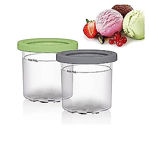 EVANEM 2/4/6PCS Creami Deluxe Pints, for Ninja Creami Ice Cream Maker Pints,16 OZ Pint Containers Safe and Leak Proof for NC301 NC300 NC299AM Series Ice Cream Maker,Gray+Green-4PCS