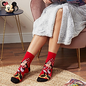 Disney Womens Novelty Socks, Pack of 5 Soft Calf Socks - Gifts for her (4/9 US, Red Minnie Mouse)