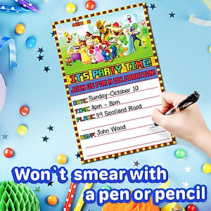 Set of 20 Classic Video GameThemed Happy Birthday Invitation Cards & Envelopes - Lightweight (240g), Postcard Style Invites for the Perfect Party Pack