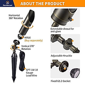 Gardenreet Brass Low Voltage Landscape Spotlights,12V LED Outdoor Landscape Lighting Uplights for Yard, Garden, Patio, House Without MR16 Bulb