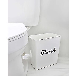 AuldHome White Enamel Trash Can, Rustic Farmhouse Wastebasket for Bathroom, Bedroom, or Office