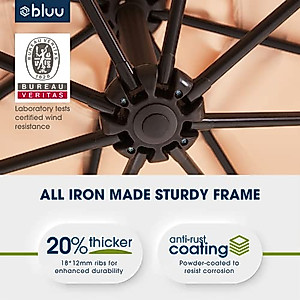 BLUU BANYAN 10 FT Pabrellas, 24 Month Fade Resistance & Water-repellention Solution-dyed Fabric Canopy with Infinite Tilt, Crank & Cross Base (Beige)