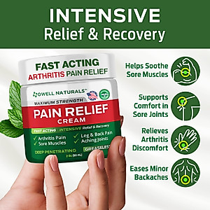 OWELL NATURALS Arthritis Pain Relief Cream, Fast-Acting, Deep Penetrating Joint & Muscle | Non-Greasy Formula for Back, Knee, Feet, Hand, Legs, Shoulder | Natural Ingredients, 2 oz