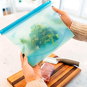 Reusable Food Storage Bags (9 Pieces) Dishwasher Safe Silicone Bags; Silicone Food Bag in Reusable Zip Style — Microwave Safe Reusable Snack Bags/Reusable Freezer Bags — Bags for Sous Vide