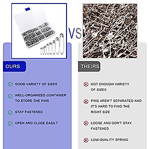 YULIKTOR Safety Pins, Safety Pins Assorted, 460 Pack, Assorted Safety Pins, Safety Pin, Small Safety Pins, Safety Pins Bulk, Large Safety Pins, Safety Pins for Clothes