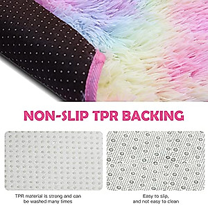 Adhiqt Ultra Soft Fluffy Area Rug, 2.3' x 3', Rainbow Heart, for Entrance Bedroom Dining Table Livingroom, Fluffy Shag Fuzzy Soft Non-Slip Washable Rug