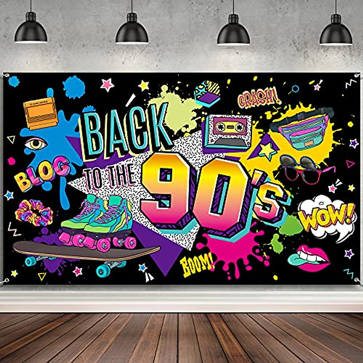 Irenare Back to The 90s Backdrop for Party Decorations 90s Retro Hanging Banner Background for Photography Hip Hop Graffiti Wall Decor Photo Back Props for 90s Themed Birthday Party 73 x 43 Inch