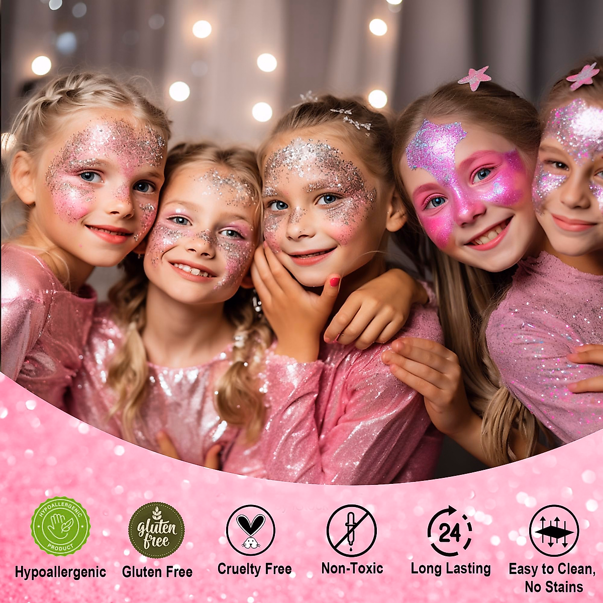 CCbeauty Hot Pink Body Glitter,Face Glitter Gel,Singer Concerts Music Festival Rave Accessories,Sequins Glitter Face Paint,Chunky Glitter for Eye Lip Hair,Sparkling Holographic Gel for Women,50ml