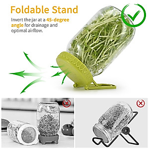 Luckyiren Sprouting Lid, Plastic Mesh Screen Cover Cap with Draining Stand, Germination Kit Sprouter Maker for Wide Mouth Mason Jars, Grow Bean Sprouts, Broccoli Seeds, Alfalfa, Salad Greens