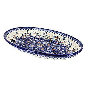 Blue Rose Polish Pottery Blue Dahlia Oval Platter