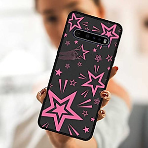 zaztify Compatible with LG V60 ThinQ/ThinQ 5G UW, Pink Five Pointed Star Cute Pattern Shockproof Protective Anti-Slip Thin Slim Soft Phone Case Cover Shell