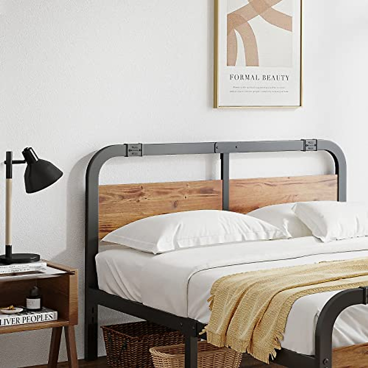 BOSRII Queen Headboards Only, Rustic Solid Wood Board with Black Metal Frame, Add On Design 40 Inches Tall and Adjustable Height, Easy Assembly