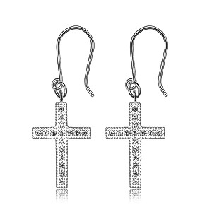ELEGANZIA Dangle Cross Earrings for Women Sterling Silver Cubic Zirconia Christian Religious Minimalist Jewelry