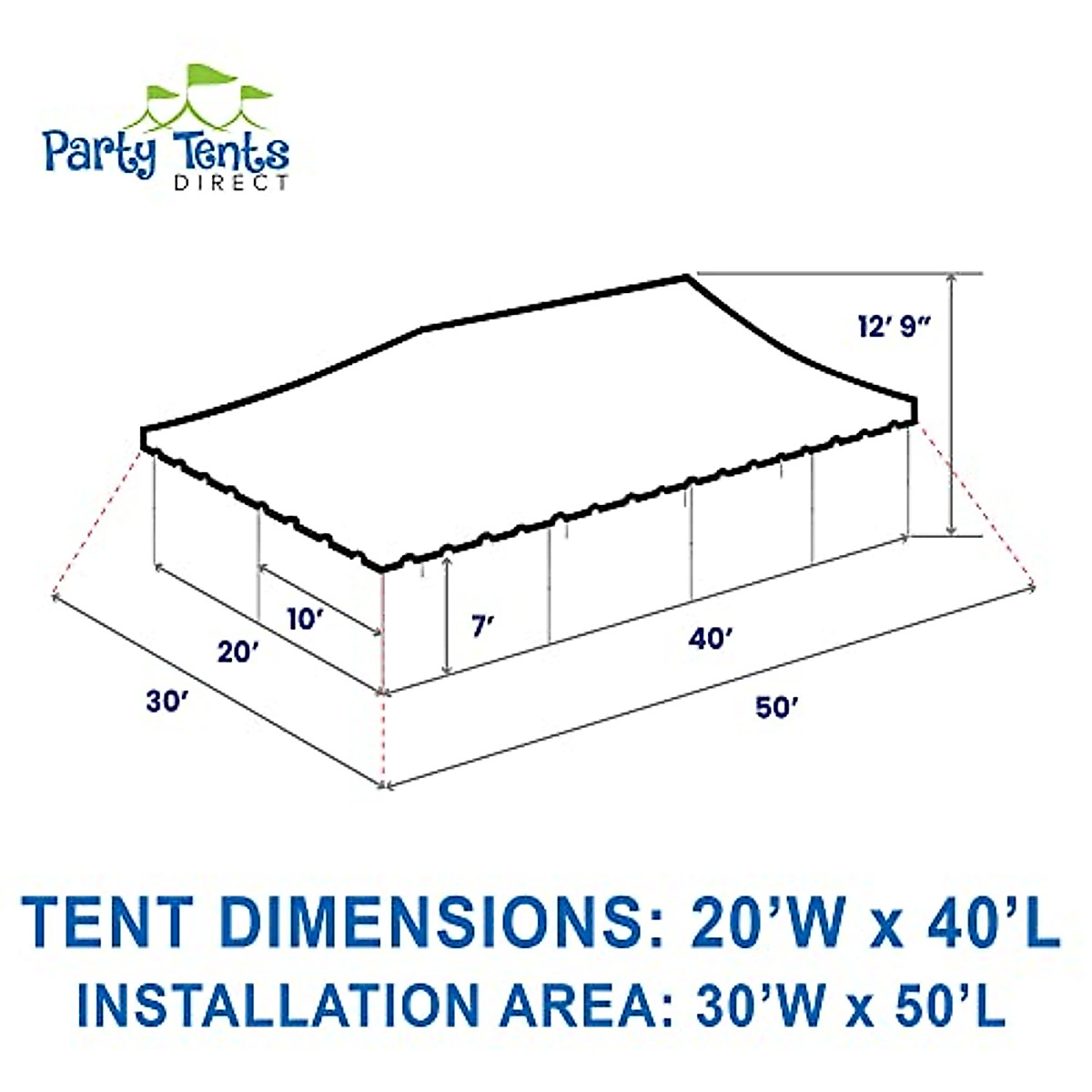 Party Tents Direct 20'x40' Canopy Tent, Weekender Canopy Pole Tent, Easy Up with Heavy Duty PVC White Top, 160 Person Capacity, Outdoor Canopies, Tents for Parties, Weddings & Events