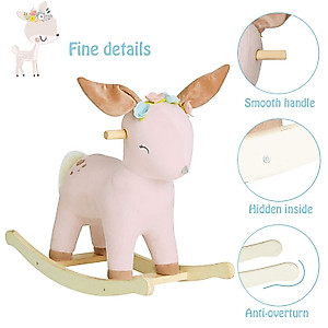 labebe Child Rocking Horse Toy, Stuffed Animal Rocker Toy, Wooden Rocker for Kids 12-36 Months, Baby Rocking Toy/Wooden Rocking Horse/Rocker/Animal Ride on/Reindeer Rocker (Girl)