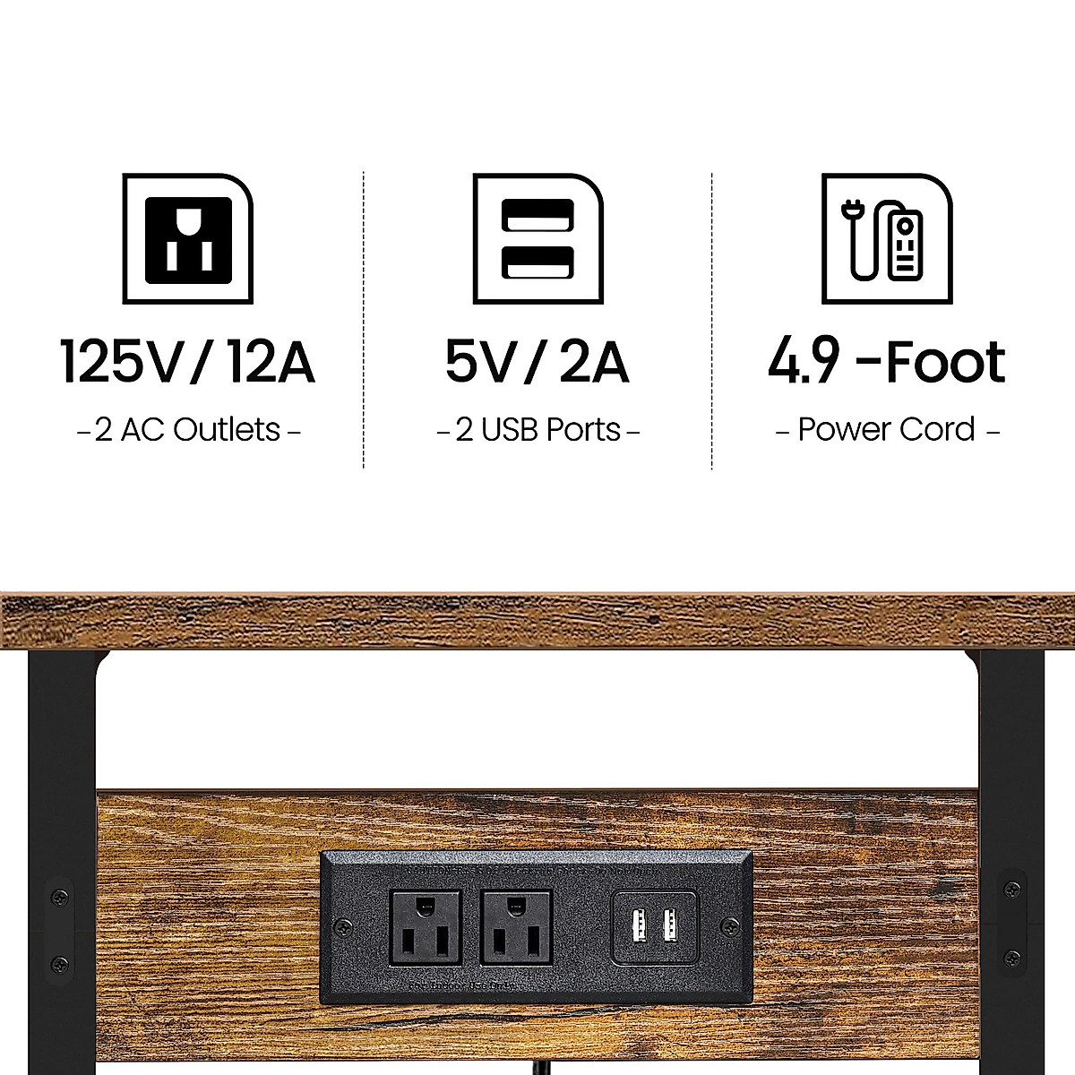 TUTOTAK Set of 2 C Shaped End Table with Charging Station, Tv Tray Table with 2 USB Ports and Outlets, Couch Table, Snack Table, Sofa Side Table for Small Spaces, Living Room, Bedroom TB01BB0442