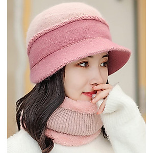 Hat and Scarf for Women, Women's Hat Scarf Set Warm Beanie Knitted Wool Hat Outdoor Cold Proof Scarf Hat Winter Hat Women