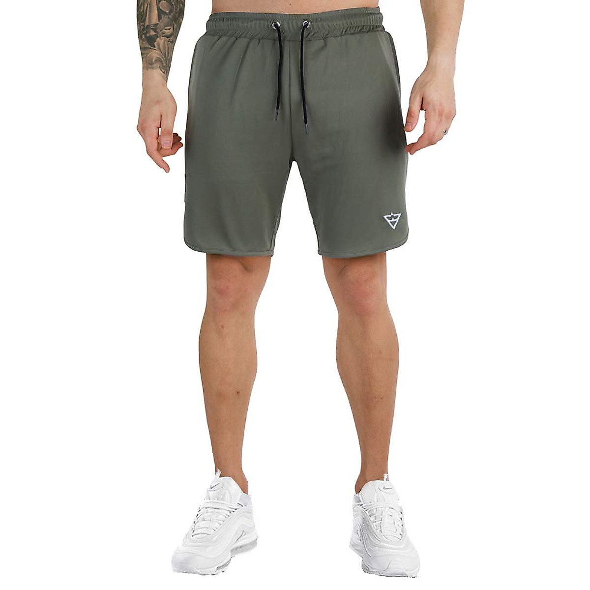 Wangdo Men's Workout Shorts 7" Running Shorts Athletic Bike Shorts Gym Shorts for Men with Zipper Pocket(Black+Green-L)