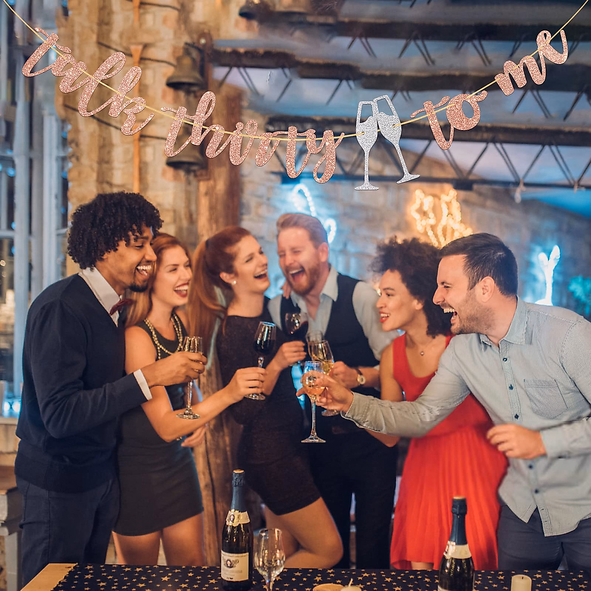 Dalaber Talk Thirty to Me Banner,Happy 30th Birthday Party Photoprops, 30th Anniversary Dirty 30 Party Decoration Supplies, Cheers to 30 Years Party Cake Decor - Rose Gold