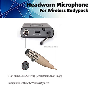 Sujeetec Headset Headworn Microphone - 3 Pin Mini XLR Head Microphone for AKG Samson Wireless System & Bodypack Transmitter – Beige Single Earhook Omnidirectional Headset Head Mic