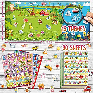 3000+PCS Kids Stickers for Water Bottles, 18 Themes with Cars Food Trucks Plant, Animal Stickers for Toddlers Students Teachers Adults Parent, Cute Stickers for Journaling Gift Laptop Phone