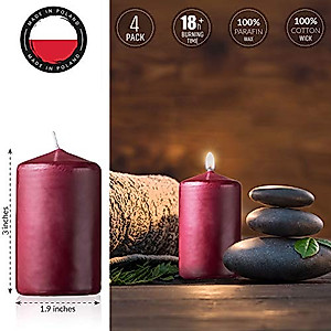 SPAAS Wine Red Pillar Candles - 4 Pack | 2x3” Small Pillar Candles for Lantern Home Décor, Kitchen Decoration, Fireplace, Wedding Aesthetic, Centerpiece | Non Scented Decorative Pillar Candles